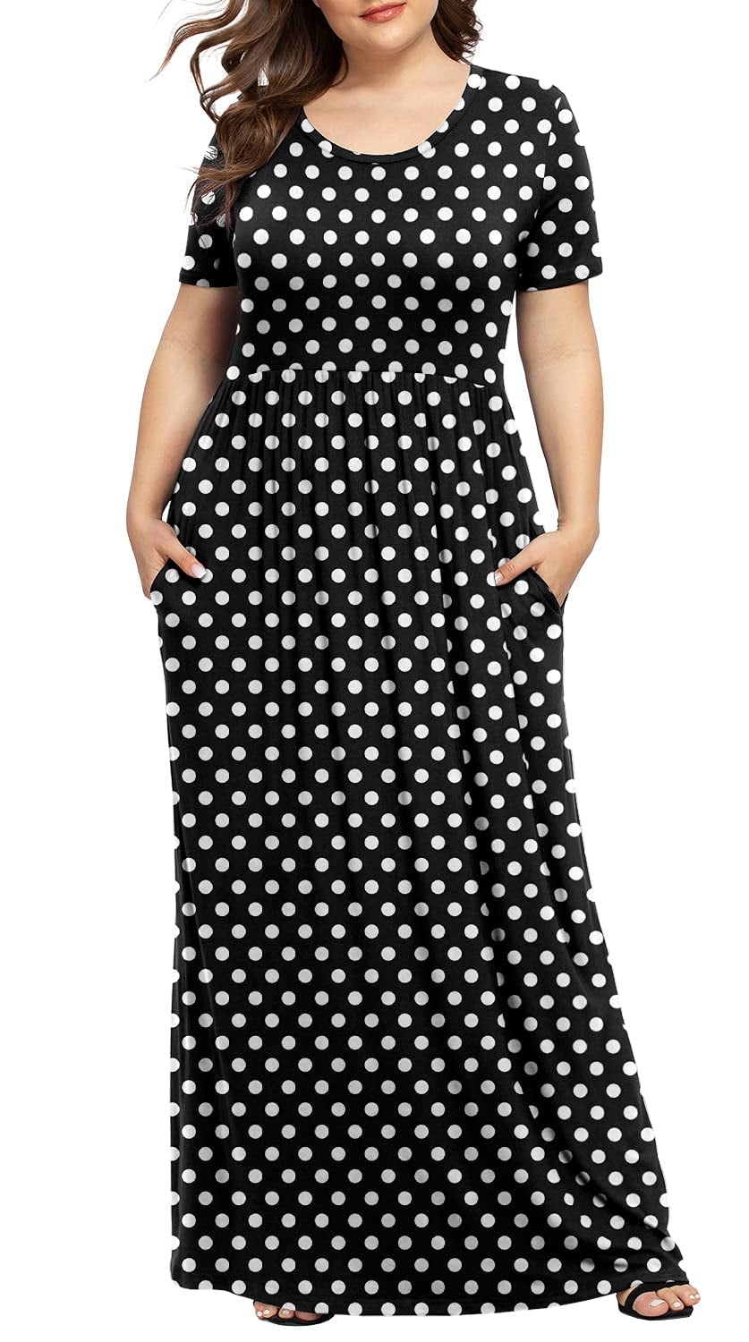 Poseshe Womens Plus Size Short Sleeve Maxi Dress With Pockets,tunic Swing T Shirt Dress