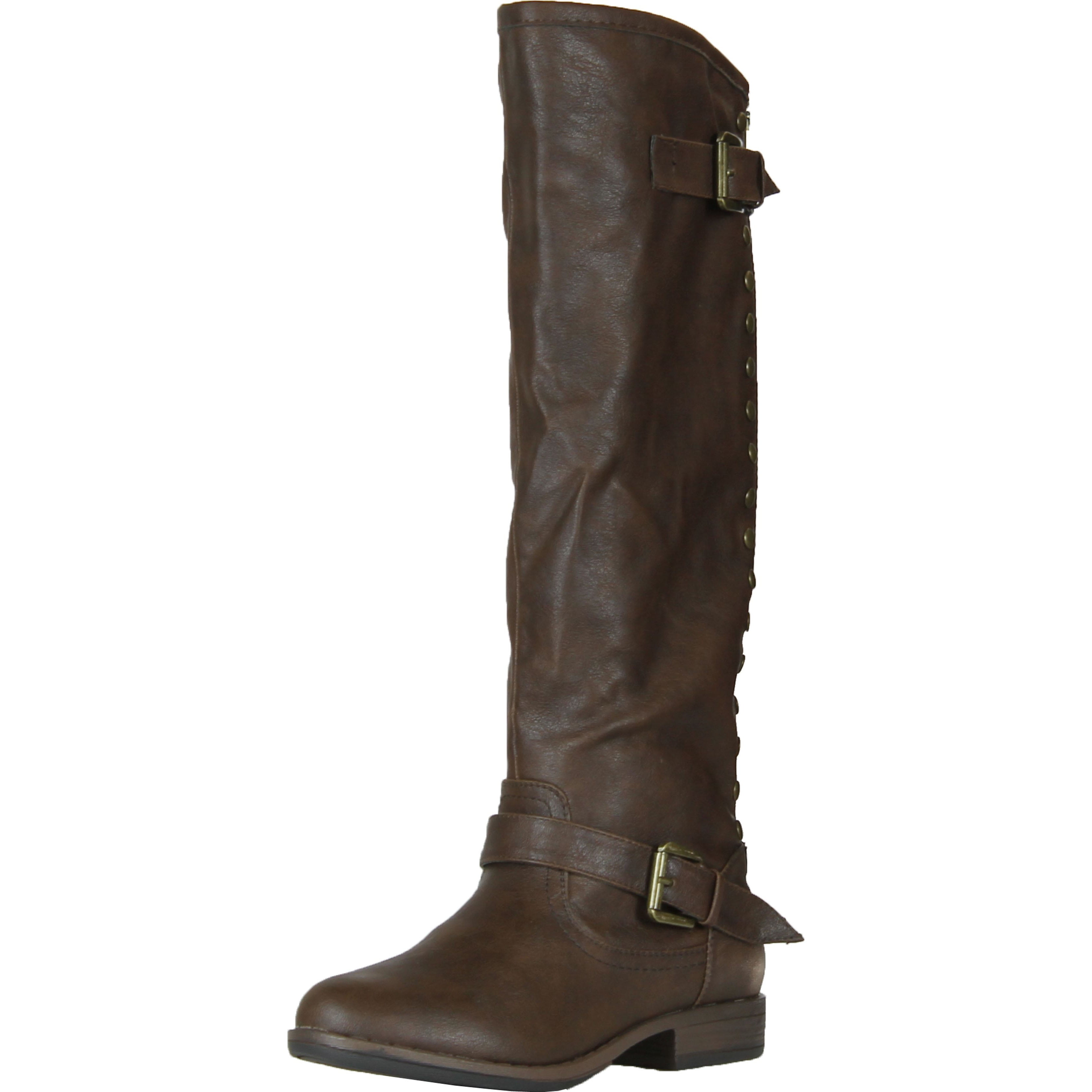 Montage83 Brown CRP Contrast Zipper Metal Stud Buckle Riding Boot ...