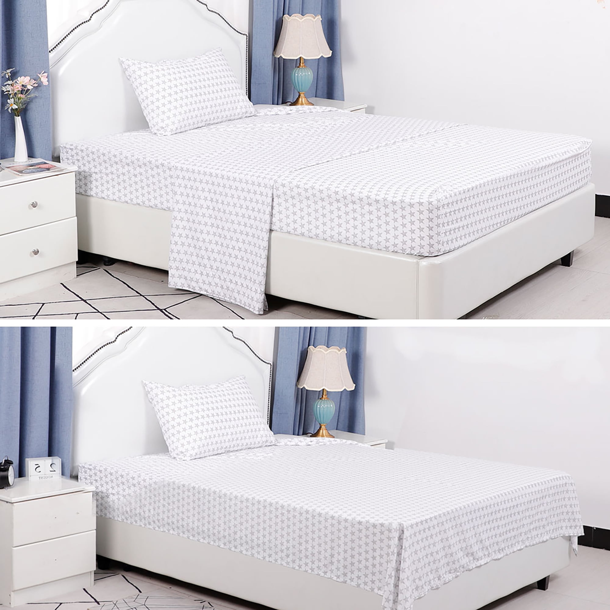 Star Pattern Microfiber Sheet Set Bedding Sets Fade Resistant 1 Flat ...