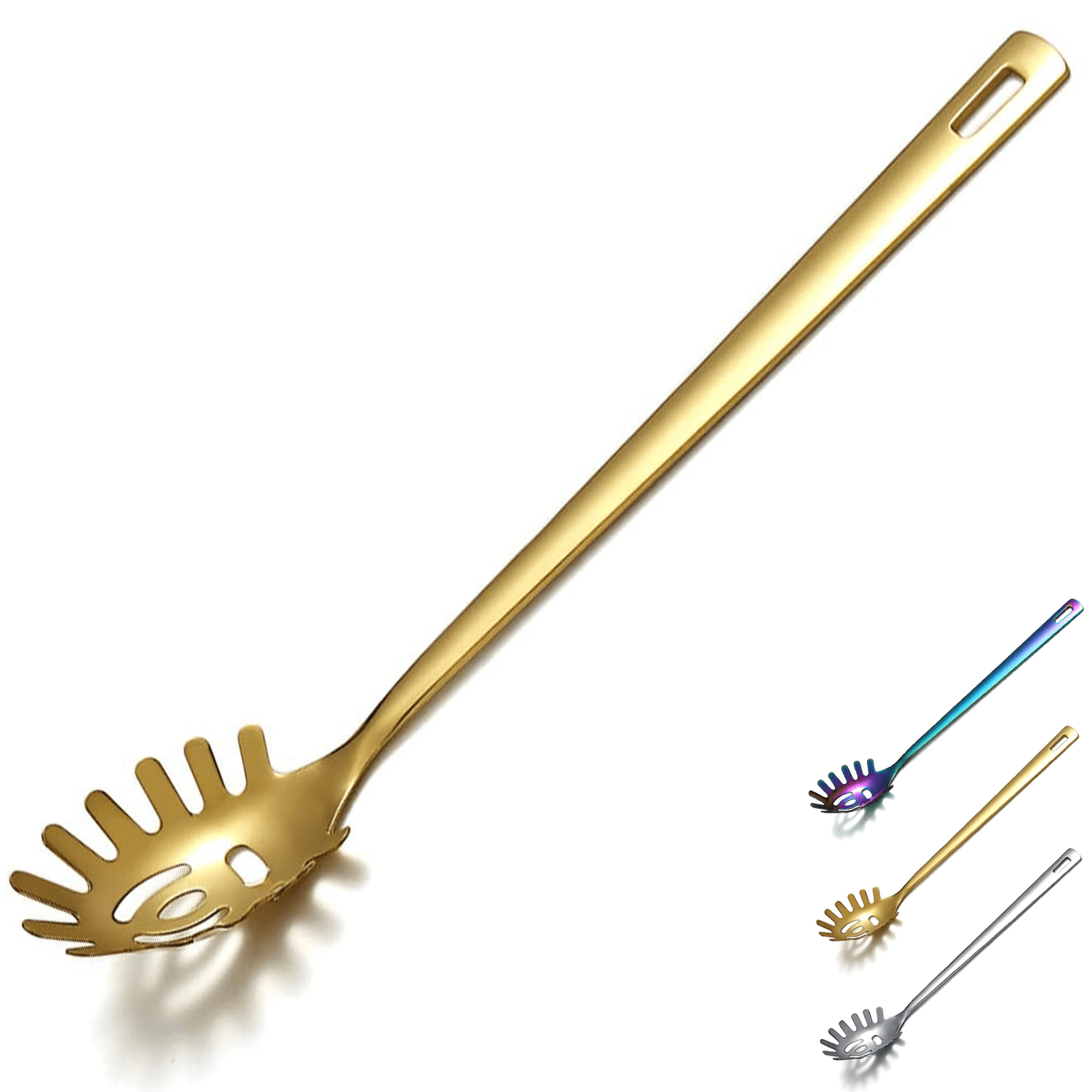 ReaNea Gold Pasta Spoon, Stainless Steel Utensil, Noodle & Spaghetti ...