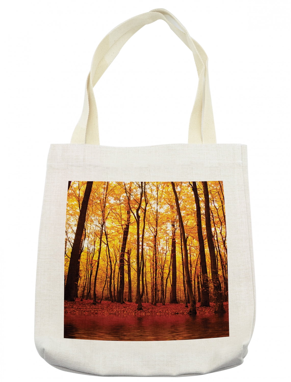 Nature Tote Bag, Forest Trees in the Fall with Orange Warm Leaves Lake ...