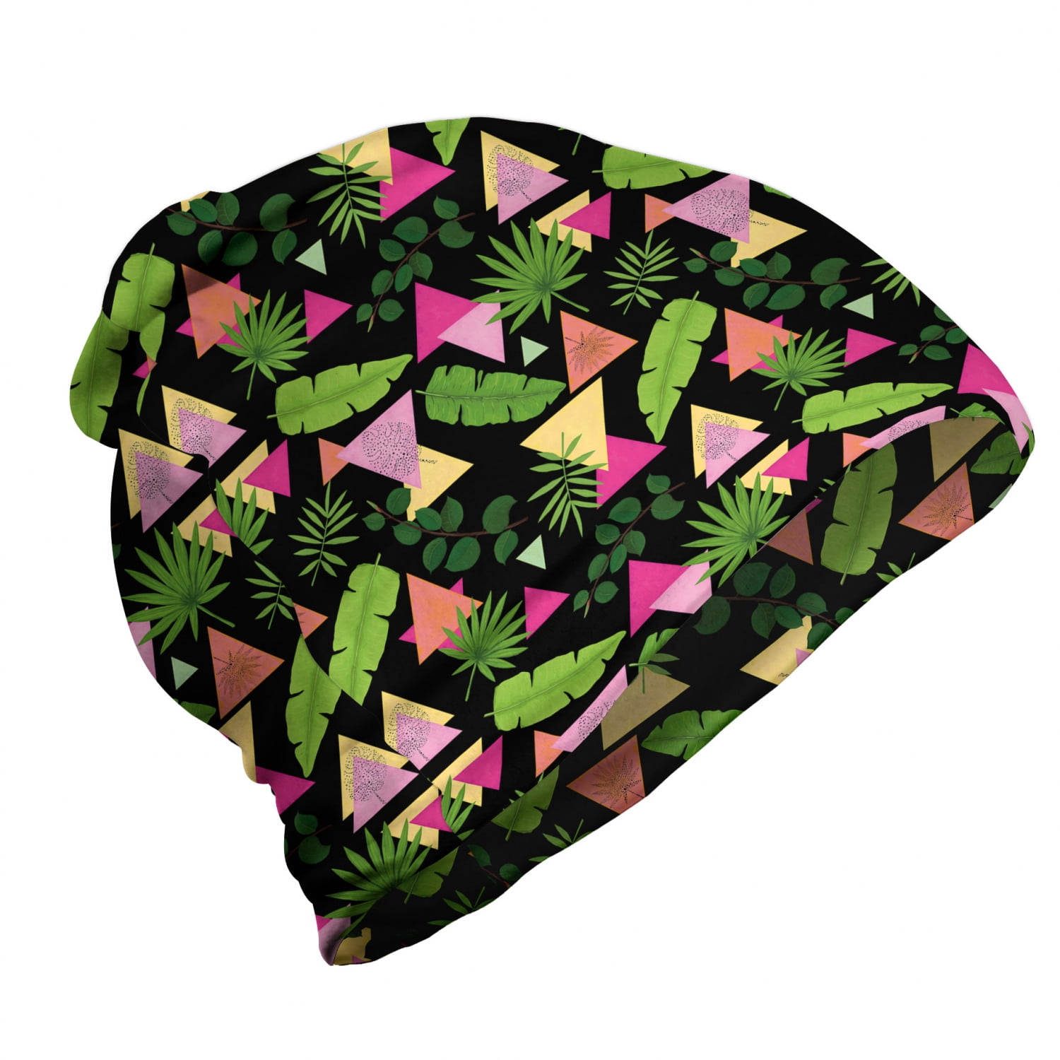 Tropical Unisex Beanie, Exotic Leaves Triangles, Hiking Outdoors ...