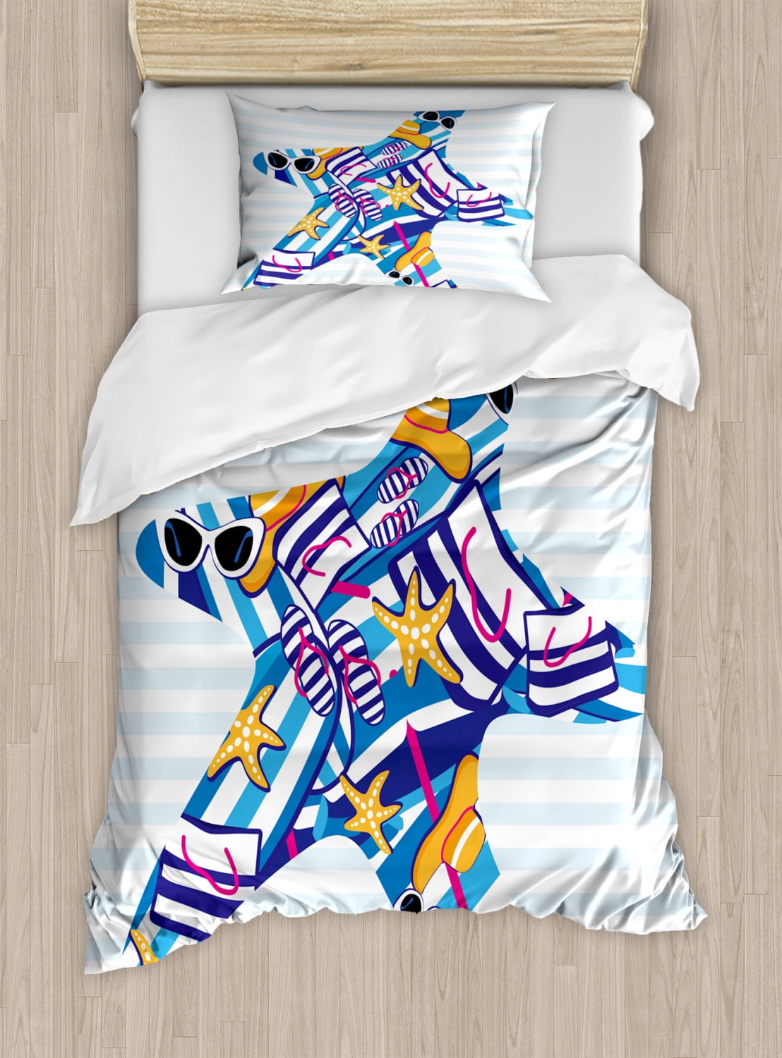 Starfish Duvet Cover Set Twin Size, Cartoon Styled Starfish with Summer ...