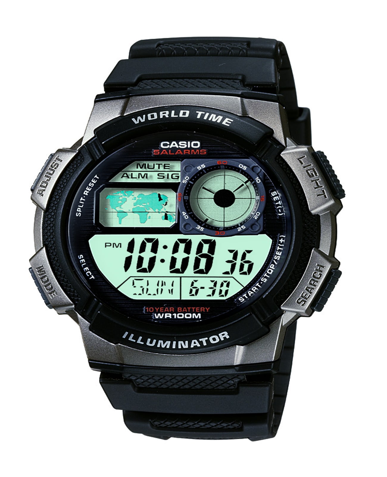Casio Men's World Time Sport Watch with Black Resin Strap AE1000W-1BVCF ...