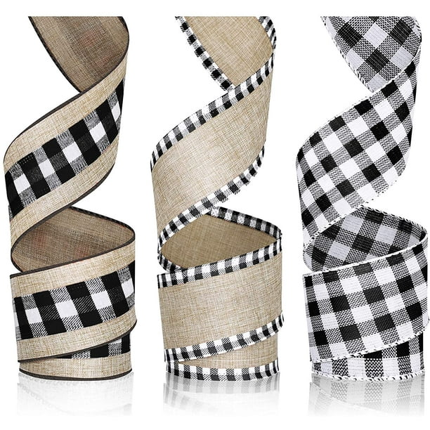 3 Rolls Christmas Buffalo Plaid Ribbon Burlap Wired Edge Plaid Ribbons ...