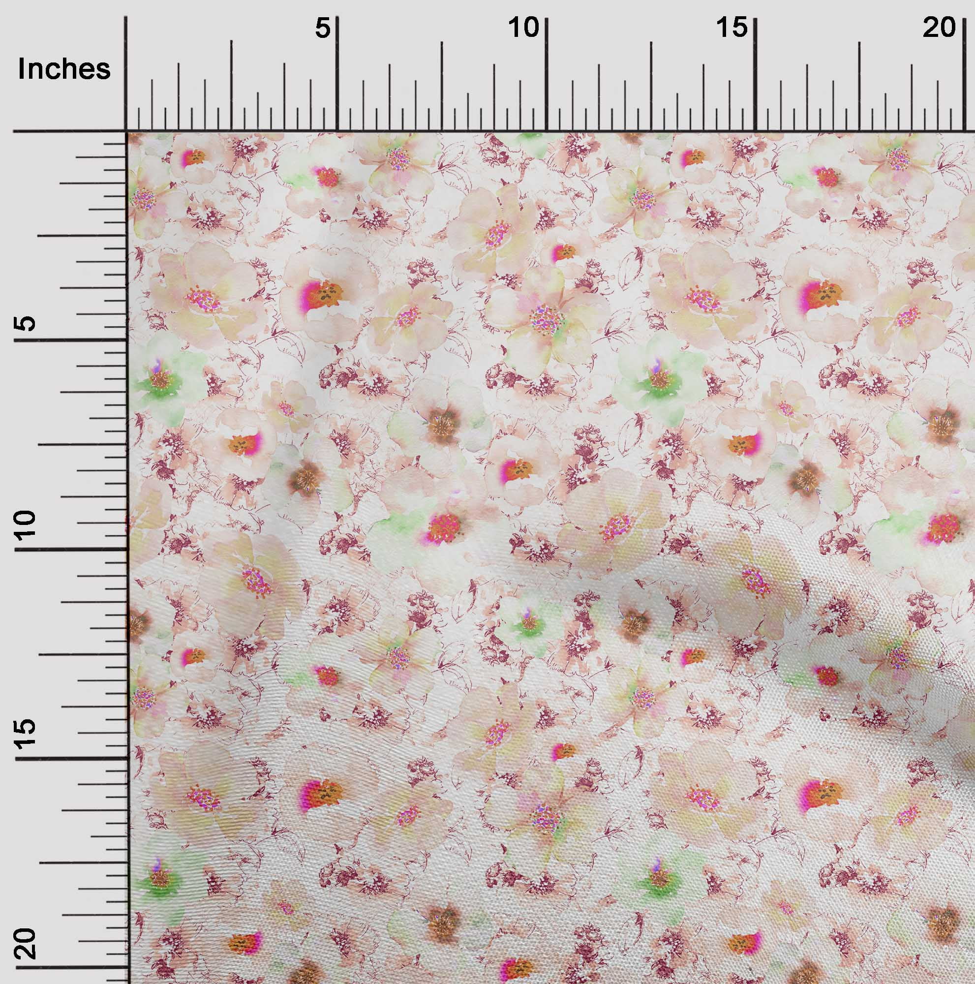 oneOone Cotton Poplin Light Beige Fabric Watercolor Floral Craft ...