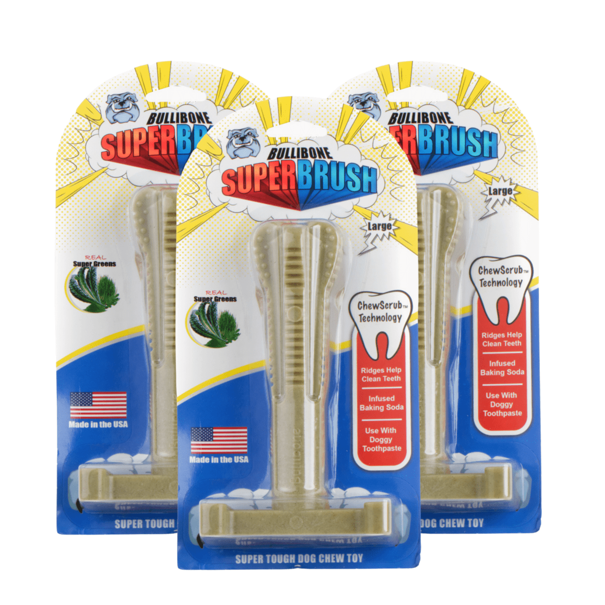 Bullibone Green SuperBrush: Dental Dog Toy Teeth Cleaning Easy Hold Dog ...