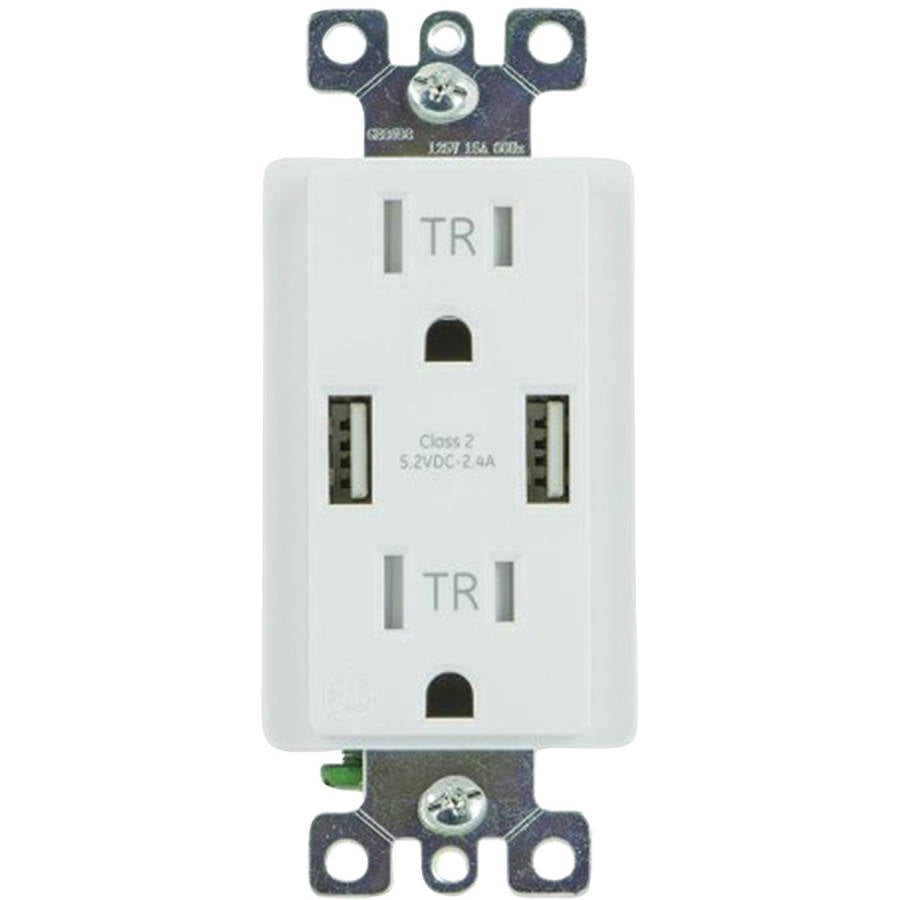 GE Ultra Pro 2 USB + 2 AC In-Wall Receptacle, 4.0A, White, 36064 ...
