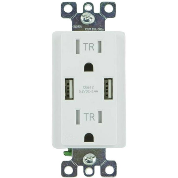 GE Ultra Pro 2 USB + 2 AC In-Wall Receptacle, 4.0A, White, 36064 ...