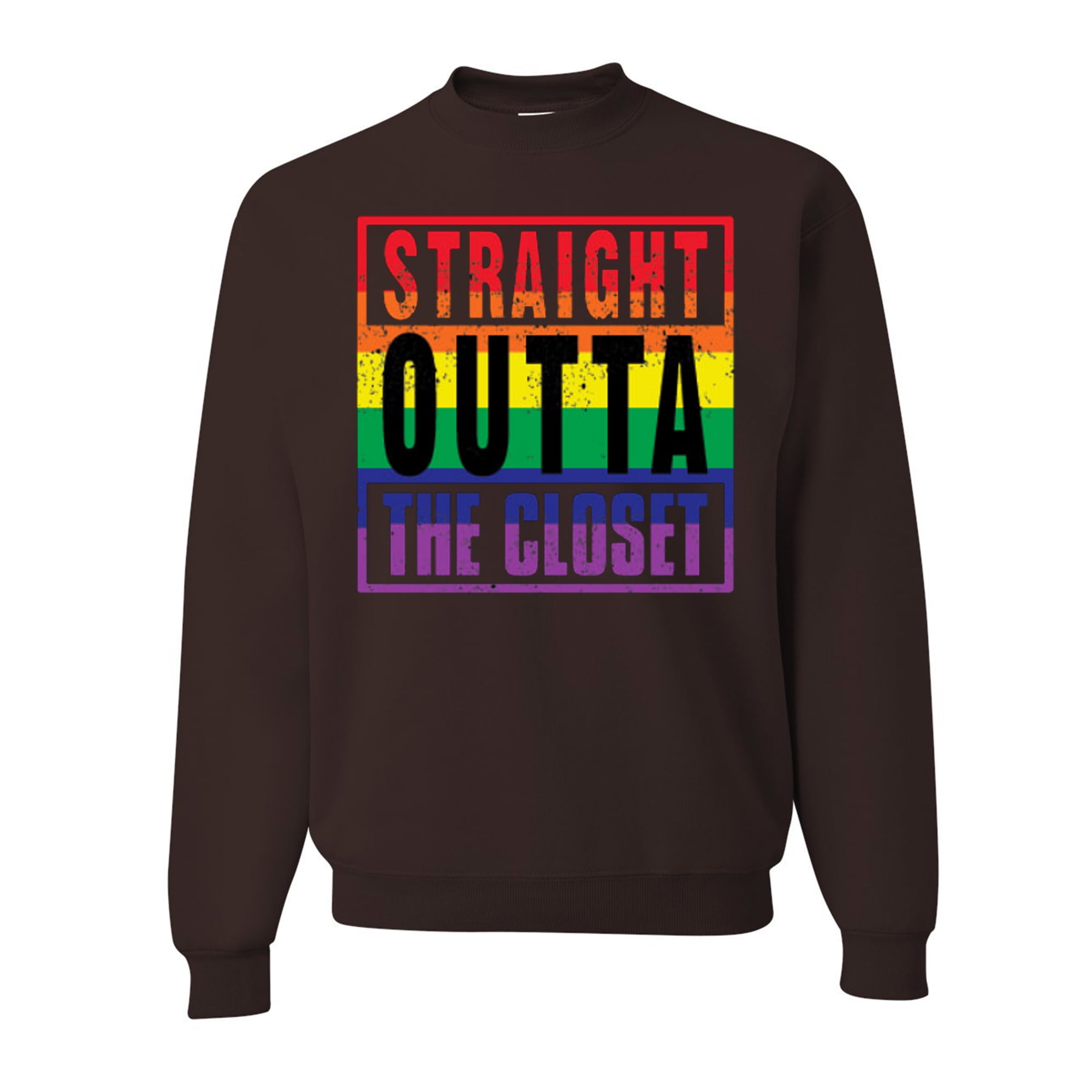 Straight Outta The Closet LGBT Rainbow Pride Mens Crew Neck , Brown ...