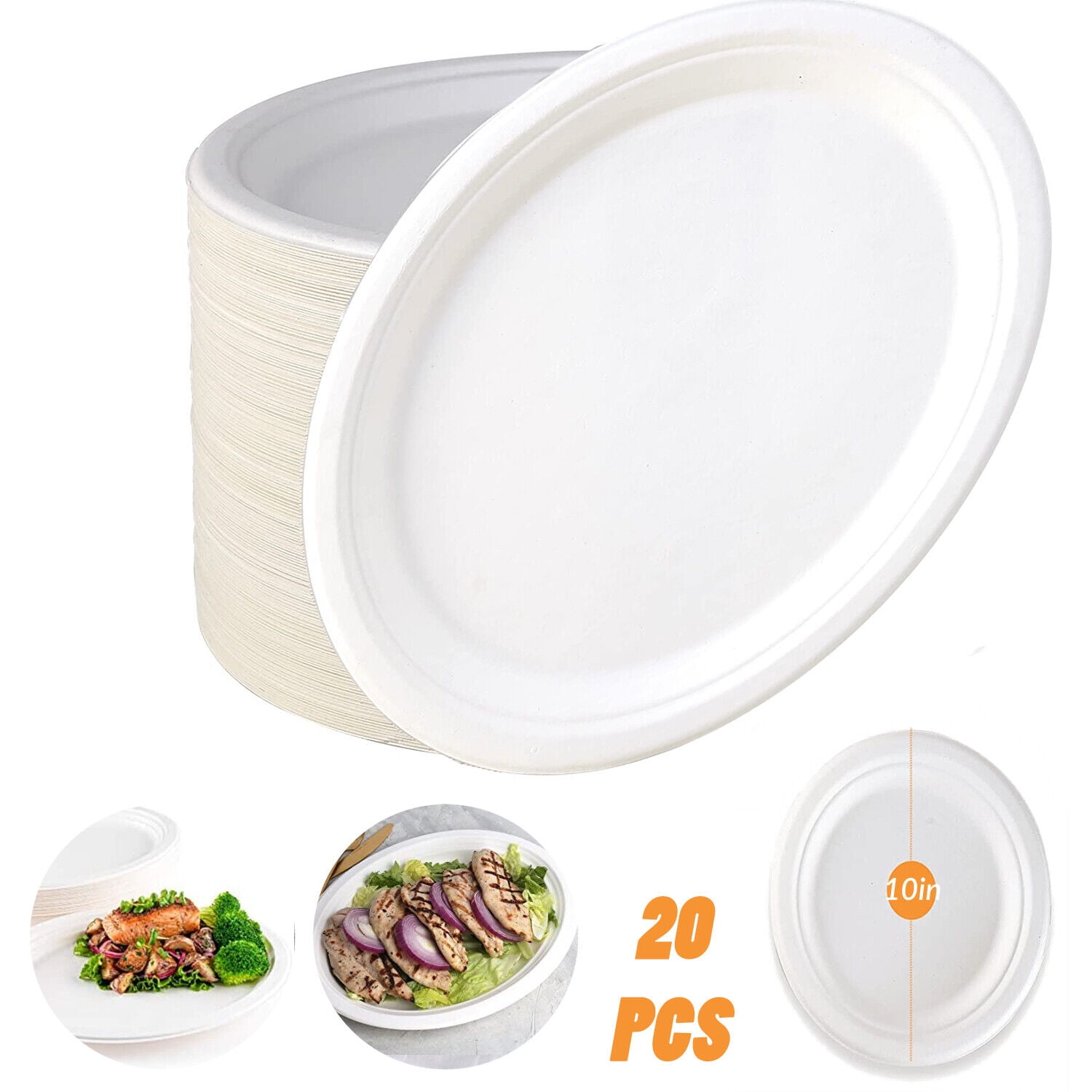 10" Disposable Paper Plates White Round Heavy Duty Dishes for Dinner ...