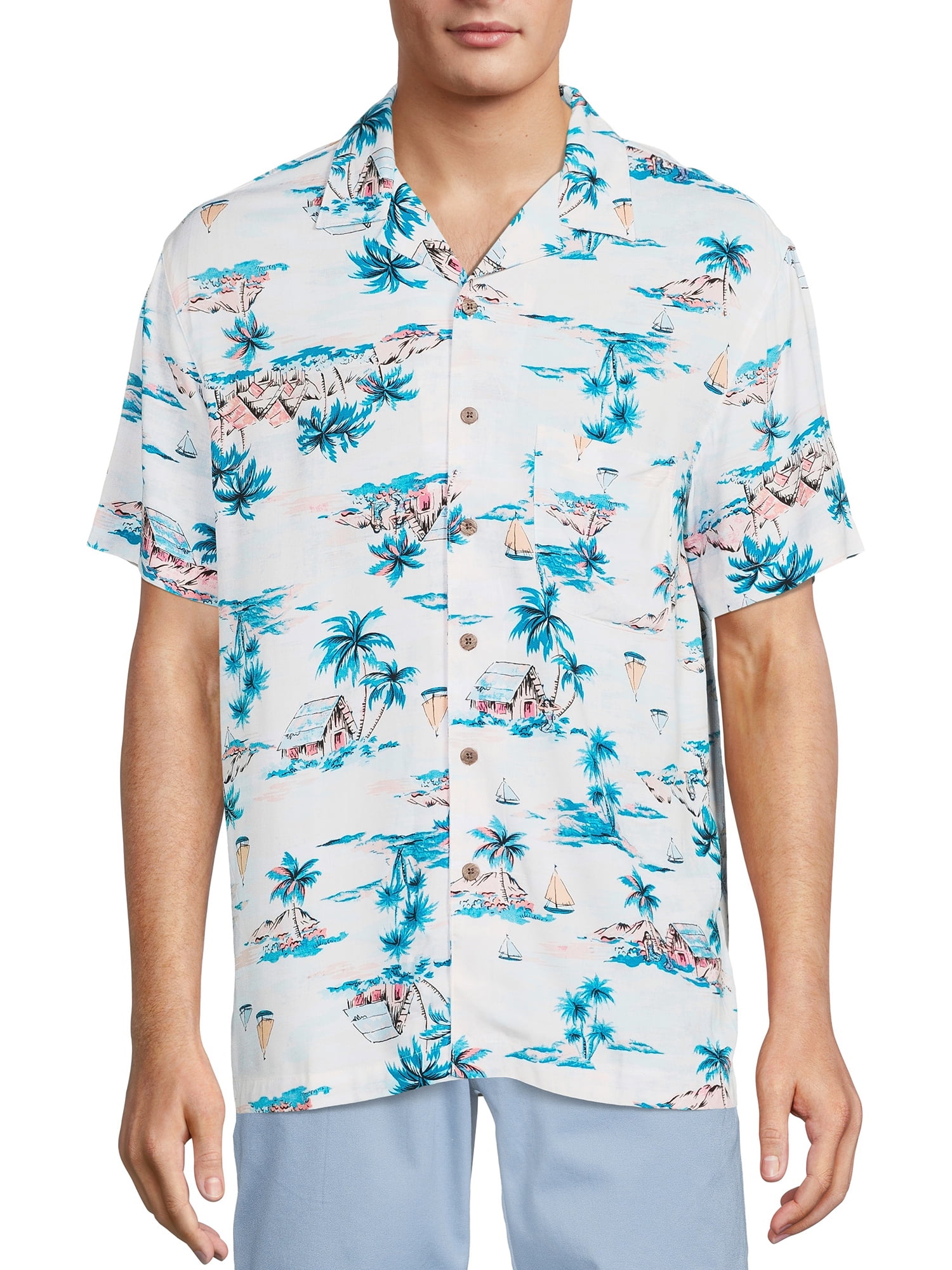 George Men's Printed Button Front Shirt with Short Sleeves - Walmart.com