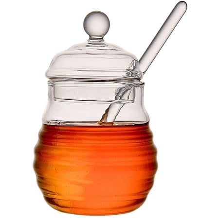 Honey jar with Spoon and lid, Glass Honey jar Container, Used in Home ...