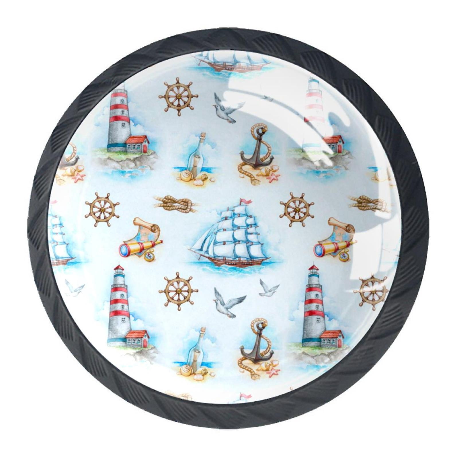 4 Pcs Watercolor Nautical Knobs for Kitchen Cabinet Cupboard Dresser ...