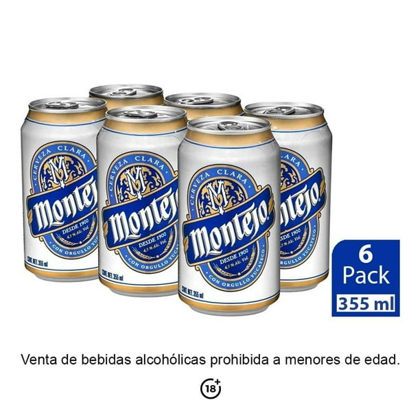 Cerveza clara Montejo 6 latas de 355 ml c/u | Walmart en línea