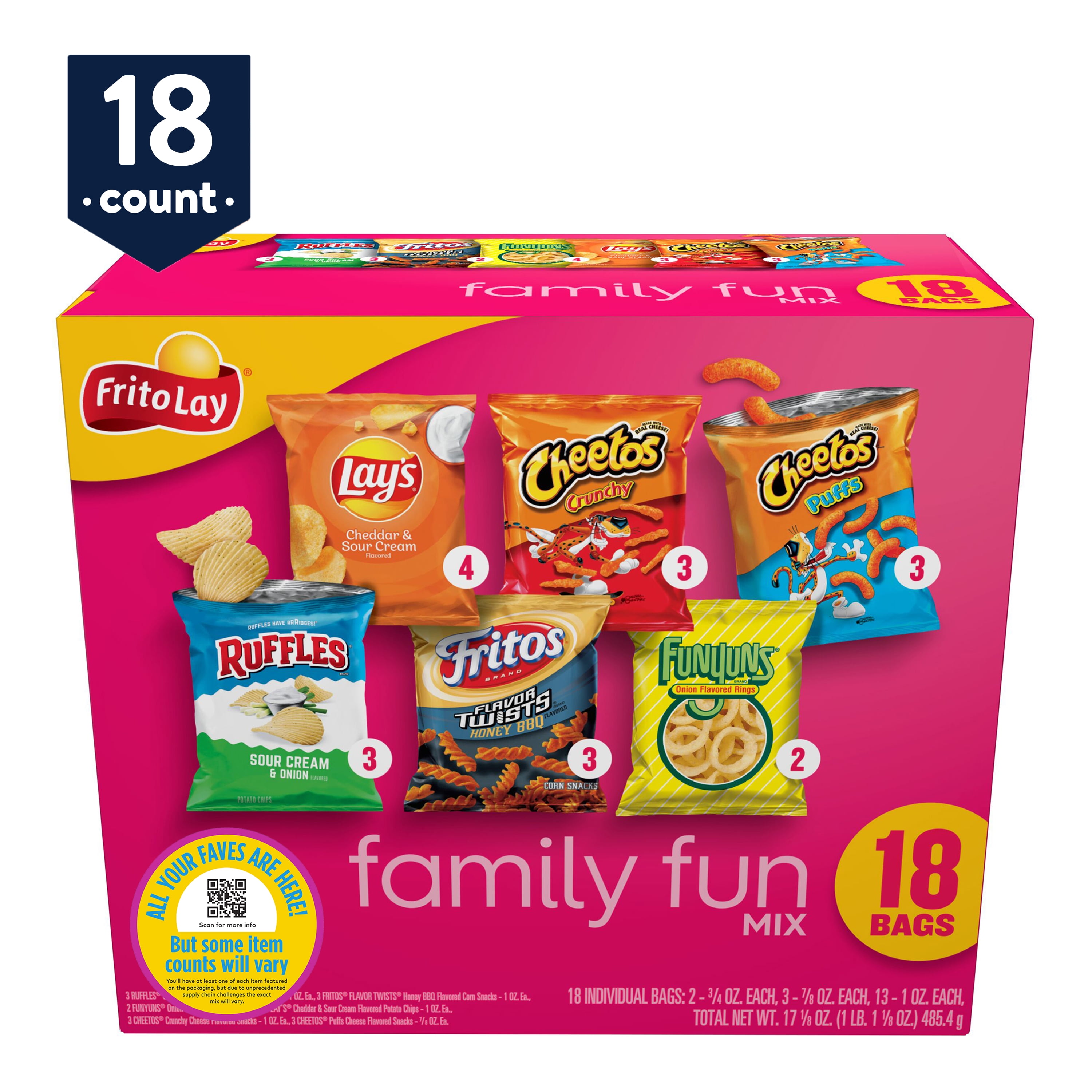 Frito-Lay Family Fun Mix Variety Pack, 18 Count - Walmart.com