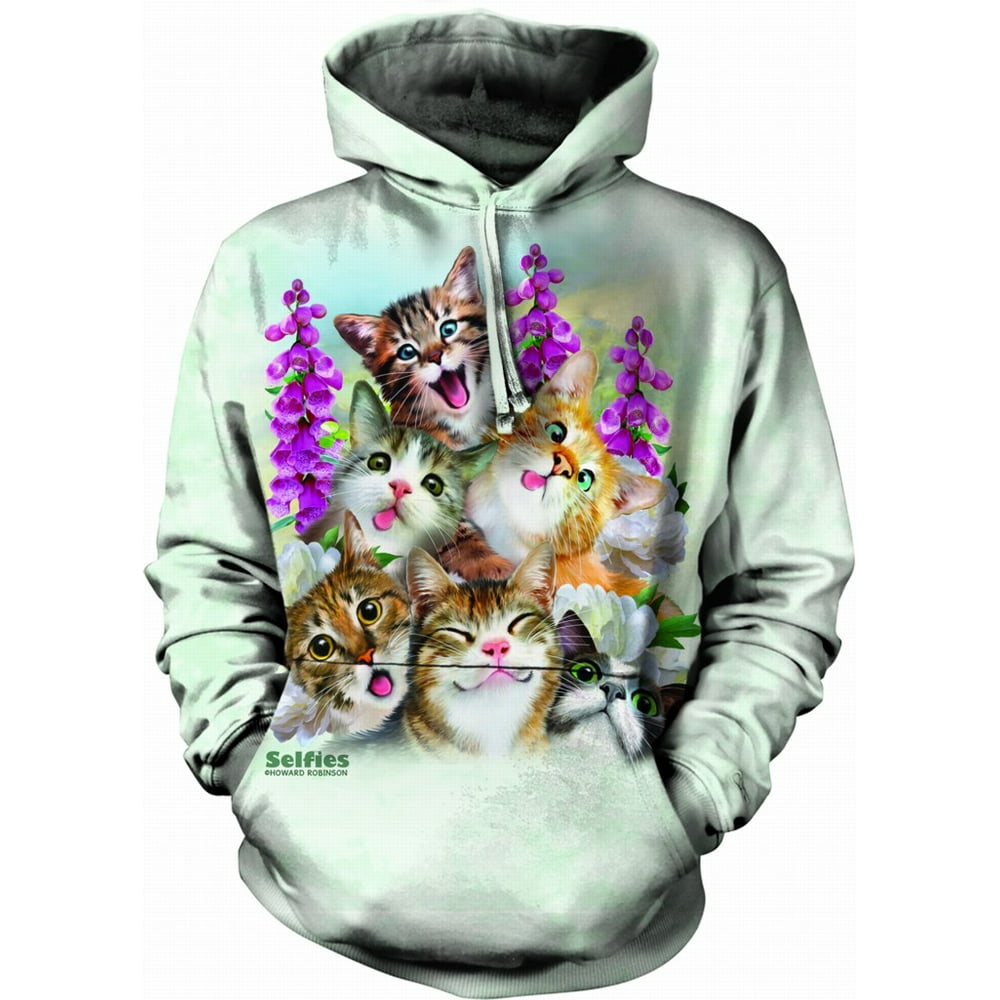 The Mountain KITTEN SELFIE Small Cats Hooded Sweatshirt Green Adult Men s Women s Long Sleeve the-mountain-kitten-selfie-small-cats-hooded-sweatshirt-green-adult-men-s-women-s-long-sleeve