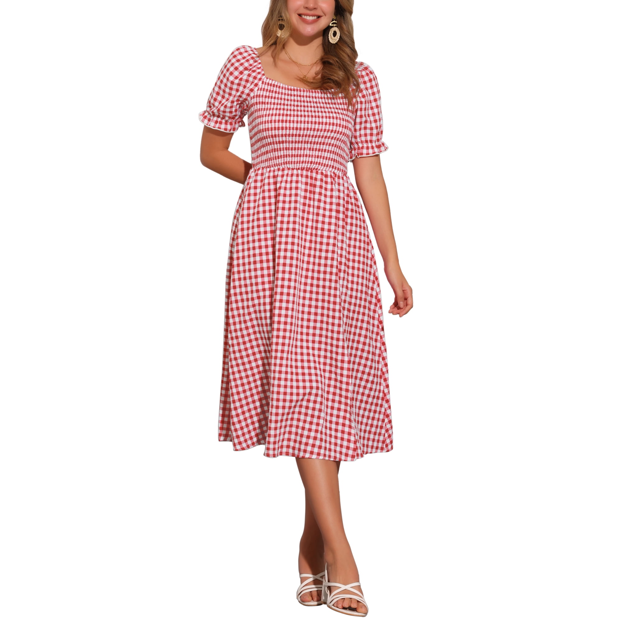 Click here for Inspire Chic Womens Midi Dress Puff Short Sleeves... prices