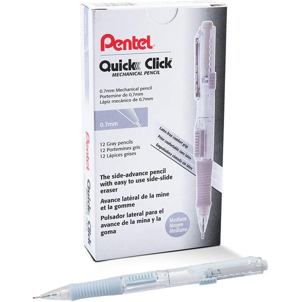 Pentel QUICK CLICK Mechanical Pencil (0.7mm), Gray Barrel, Box of 12 ...