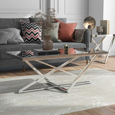 Pemberly Row Metal Rectangle Coffee Table with Glass in Polished Gold ...