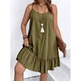 Army Green Plus Size Casual Spaghetti Strap A-Line Dress With Ruffle ...