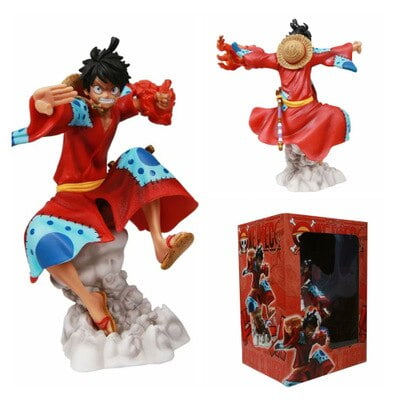 Anime One Piece Luffy Red Cloak Monkey D Luffy GK Fire Punch PVC Action ...