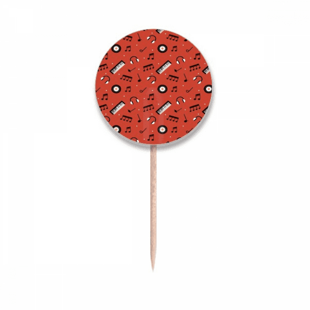 Black Record And Music Notes Red Toothpick Flags Round Labels Party ...