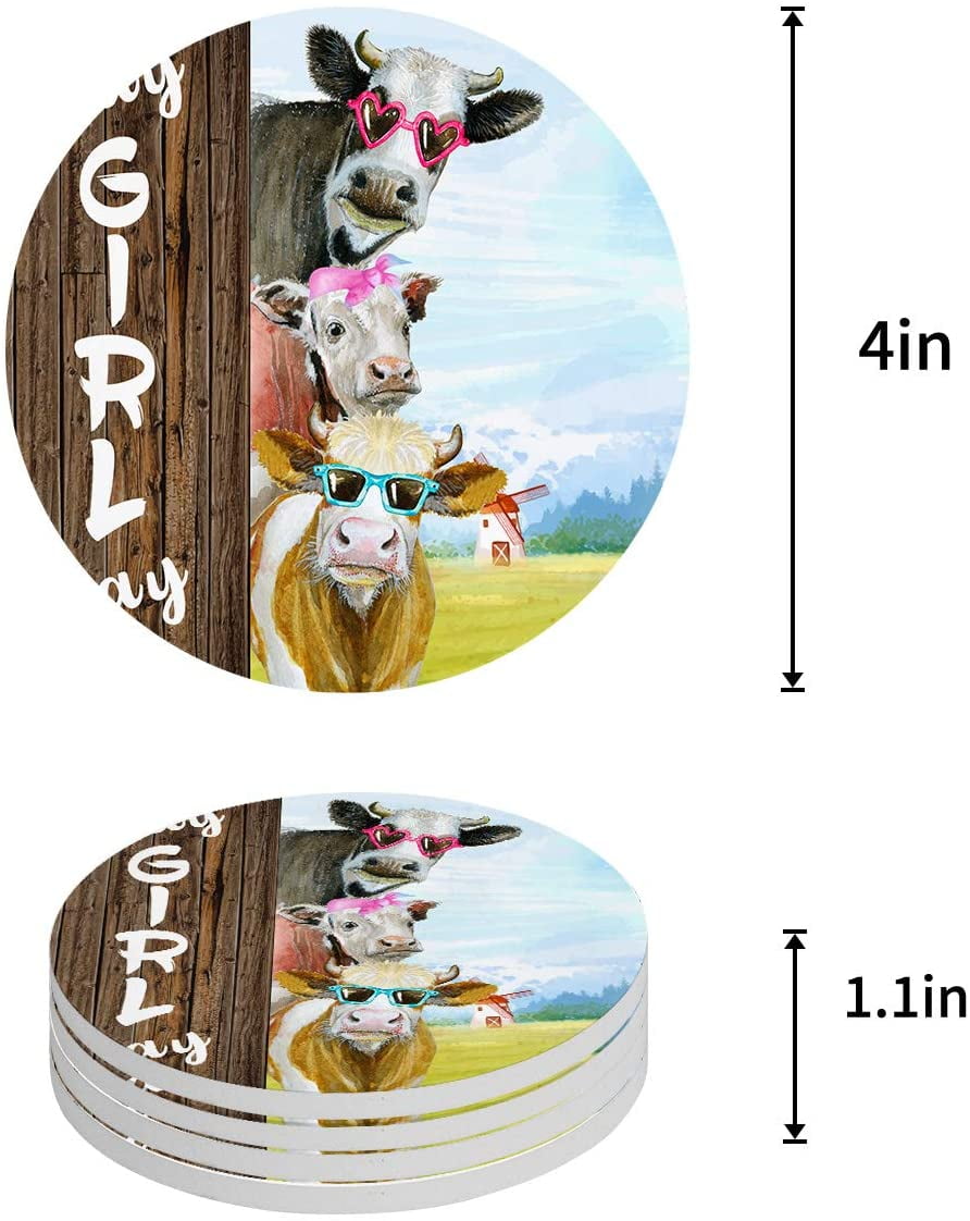 FMSHPON Hay Girl Hay Cattle Farm Style Set of 6 Round Coaster for ...