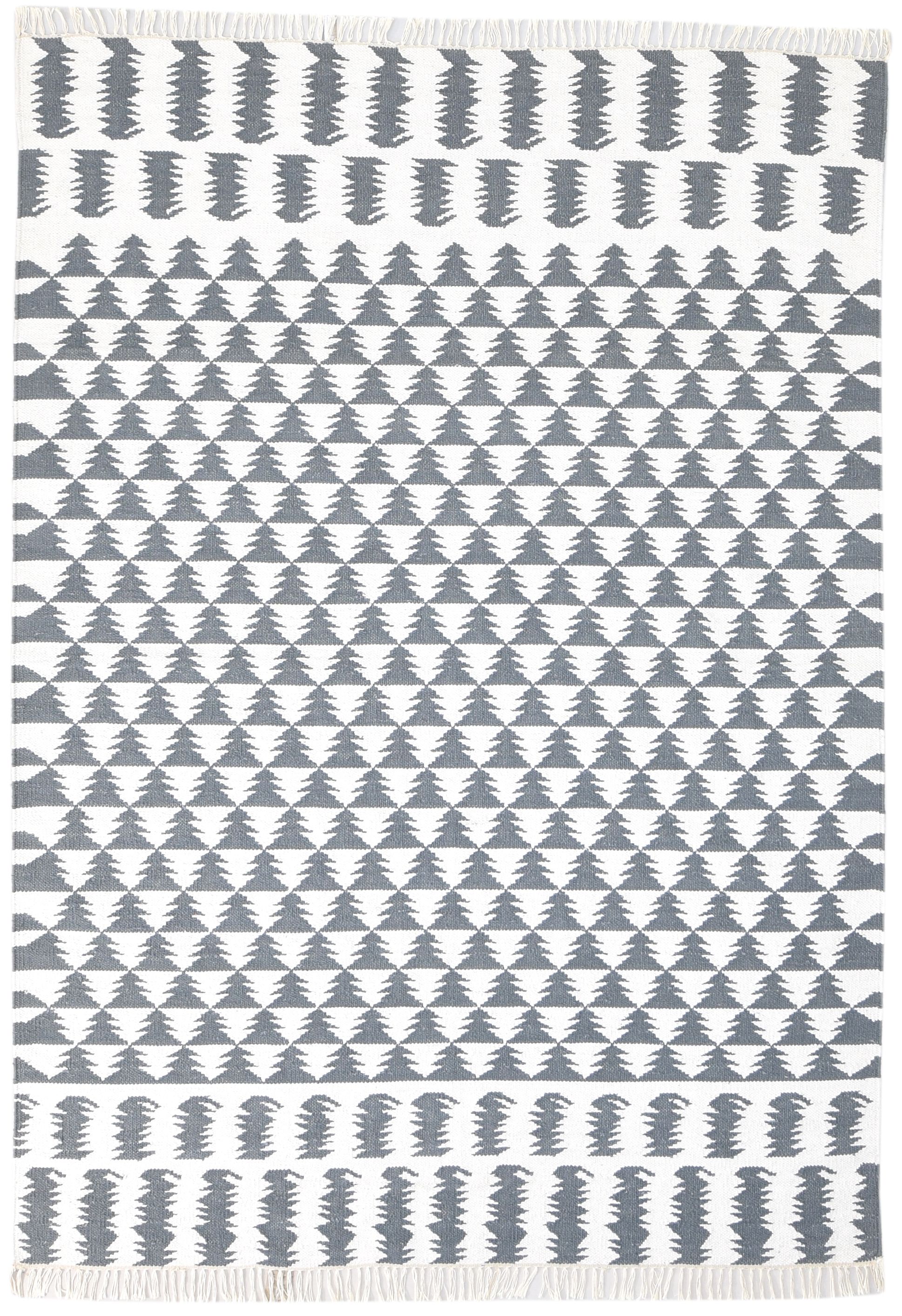 Off-White Wool Rug 5X7 Modern Dhurrie Scandinavian Triangles Room Size ...