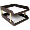 Classic Black Leather Front-load Letter Trays with Gold Stacking Posts ...
