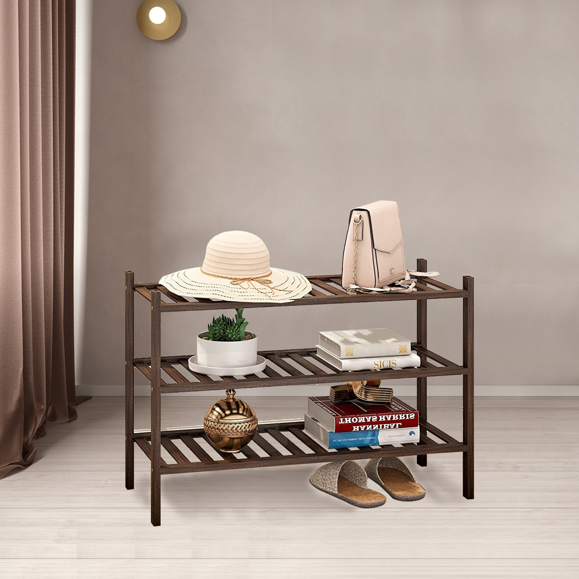 Pouseayar 3-Tier Wood Shoe Rack 3 Shelf Storage ,Bronze - Walmart.com