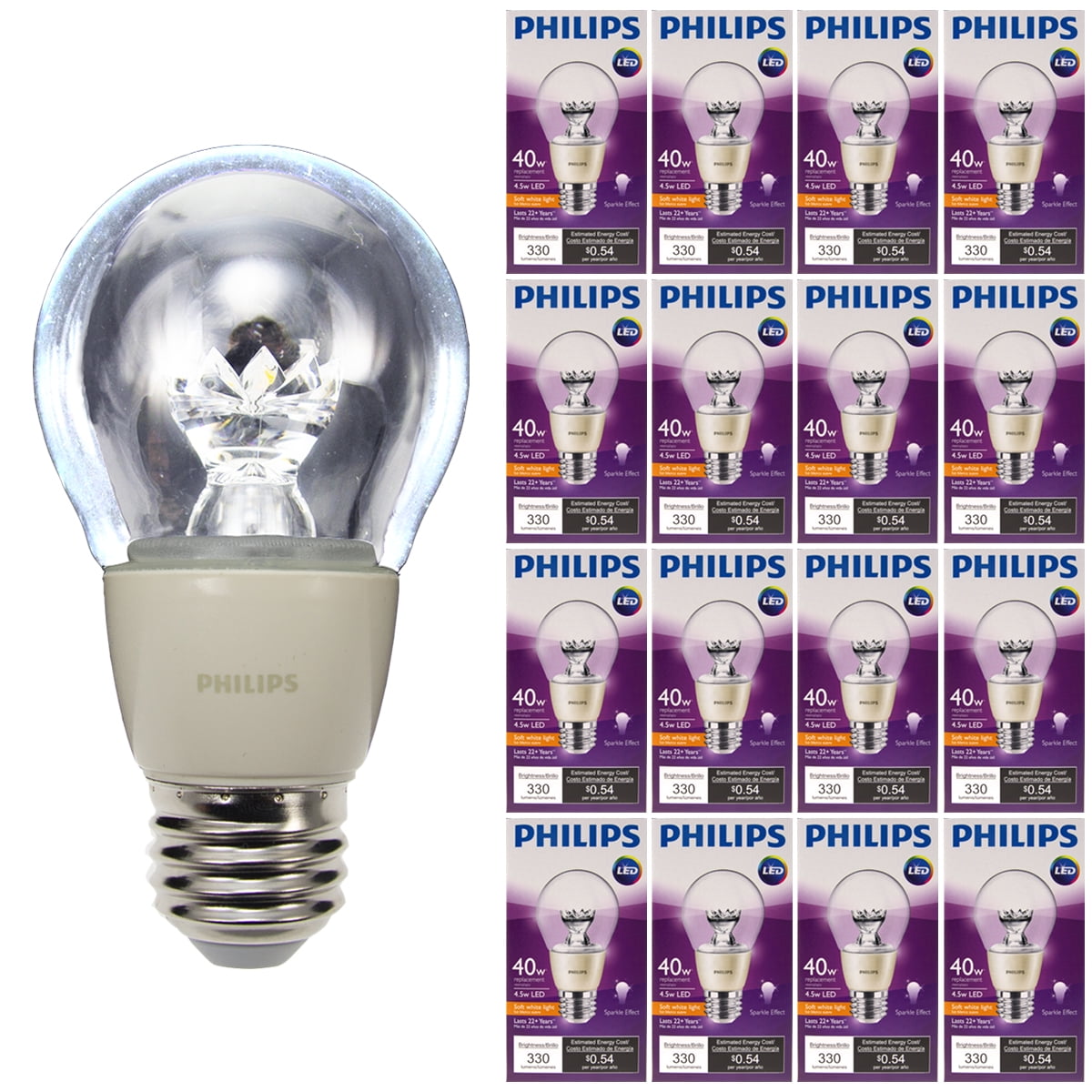 16 Pack Philips A19 LED Light Bulbs 40 Watt Equivalent Dimmable Soft ...