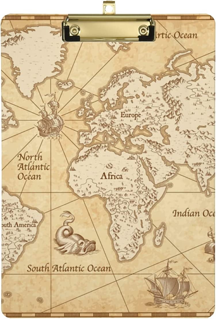 ZHANZZK World Map Clipboard Hardboard Wood Nursing Clip Board and Pull ...