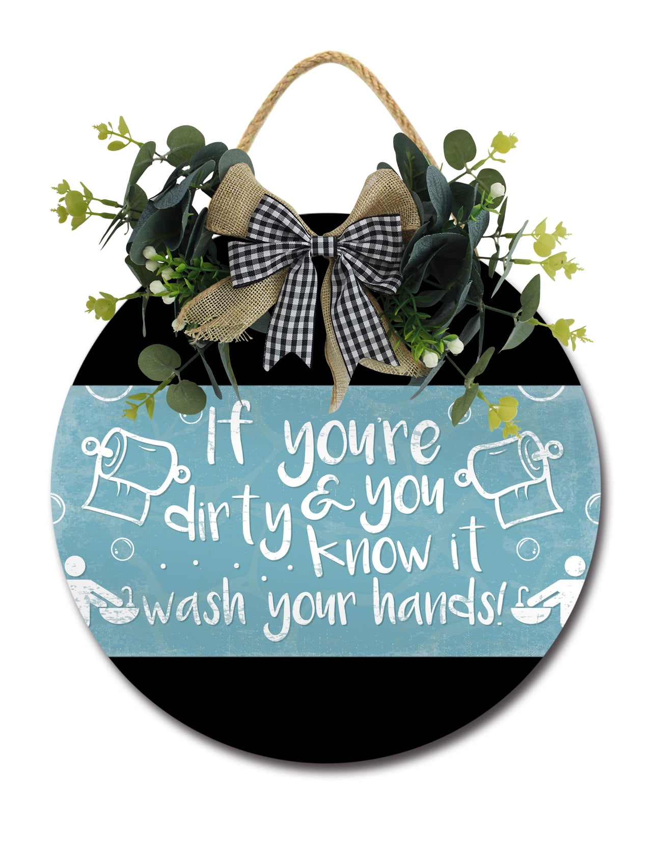 Farmhouse Bathroom Wall Decor - Rustic Framed Round Wooden Sign ...