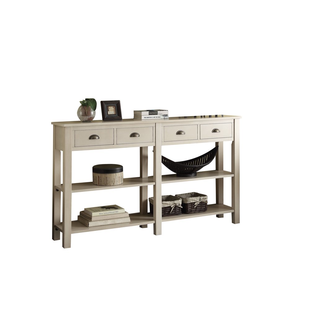60" Console Table with Drawers and Shelves, Cream Finish - Walmart.com ...