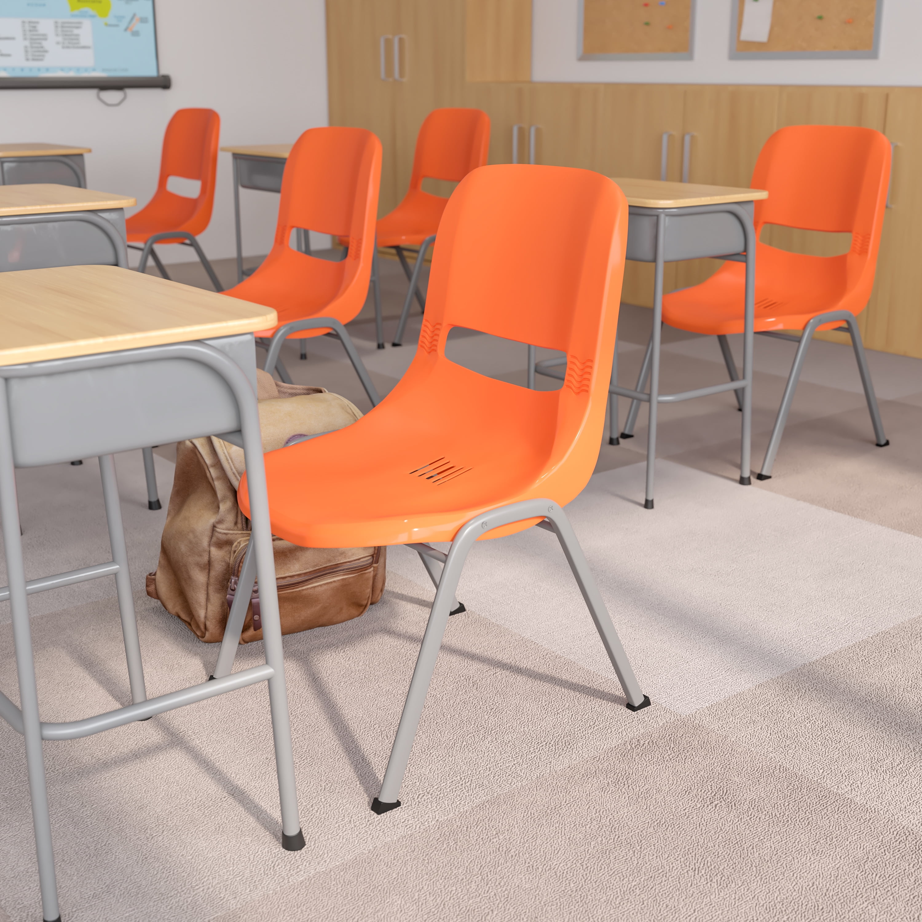 Emma + Oliver Orange Ergonomic Shell Student Stack Chair - Classroom ...