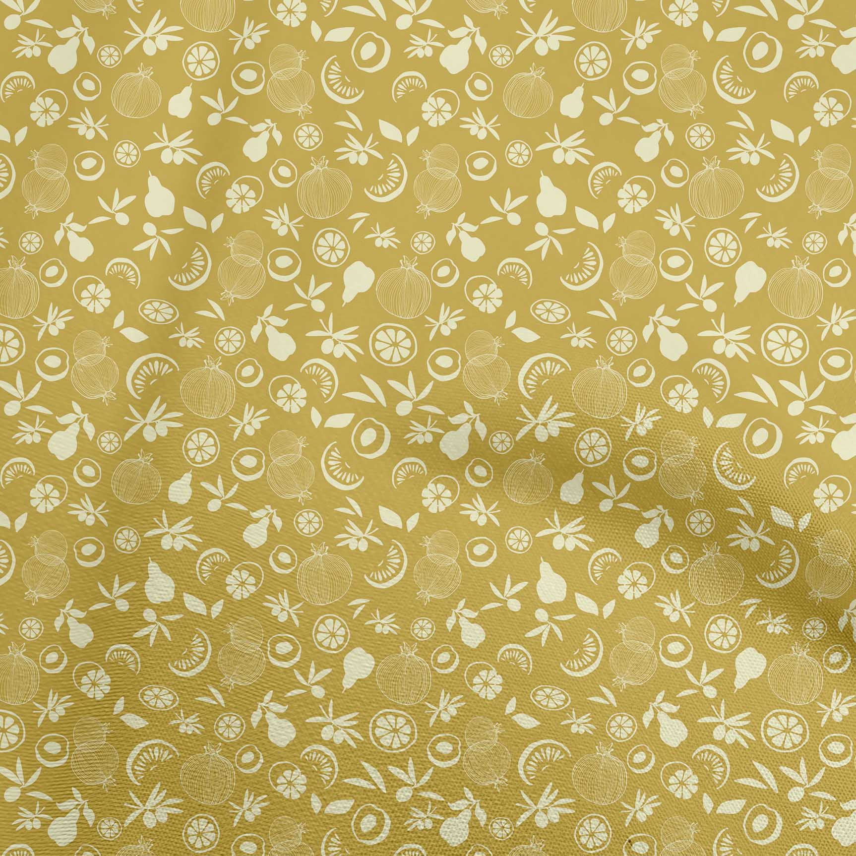 oneOone Silk Tabby Gamboge Yellow Fabric Fruit Melon With Pomegrante ...