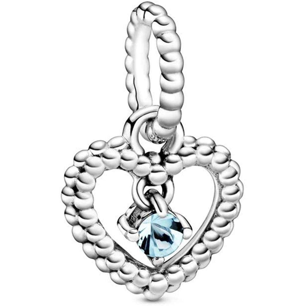PANDORA - PANDORA Aqua Blue Beaded Heart Dangle Charm - 798854C01 ...