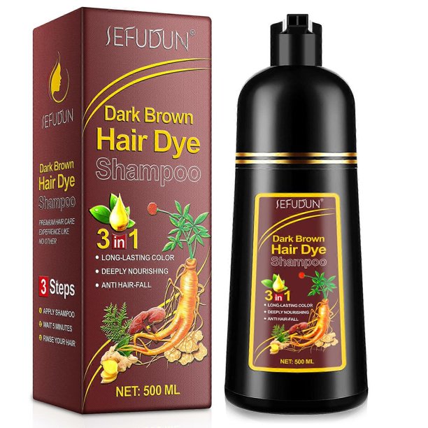 Black/Brown Hair Dye Shampoo for Gray Hair Coverage,Natural Herbal ...