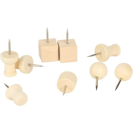 30Pcs Wood Push Pins, Decorative Wooden Thumb Tacks Marking Pins Wooden ...