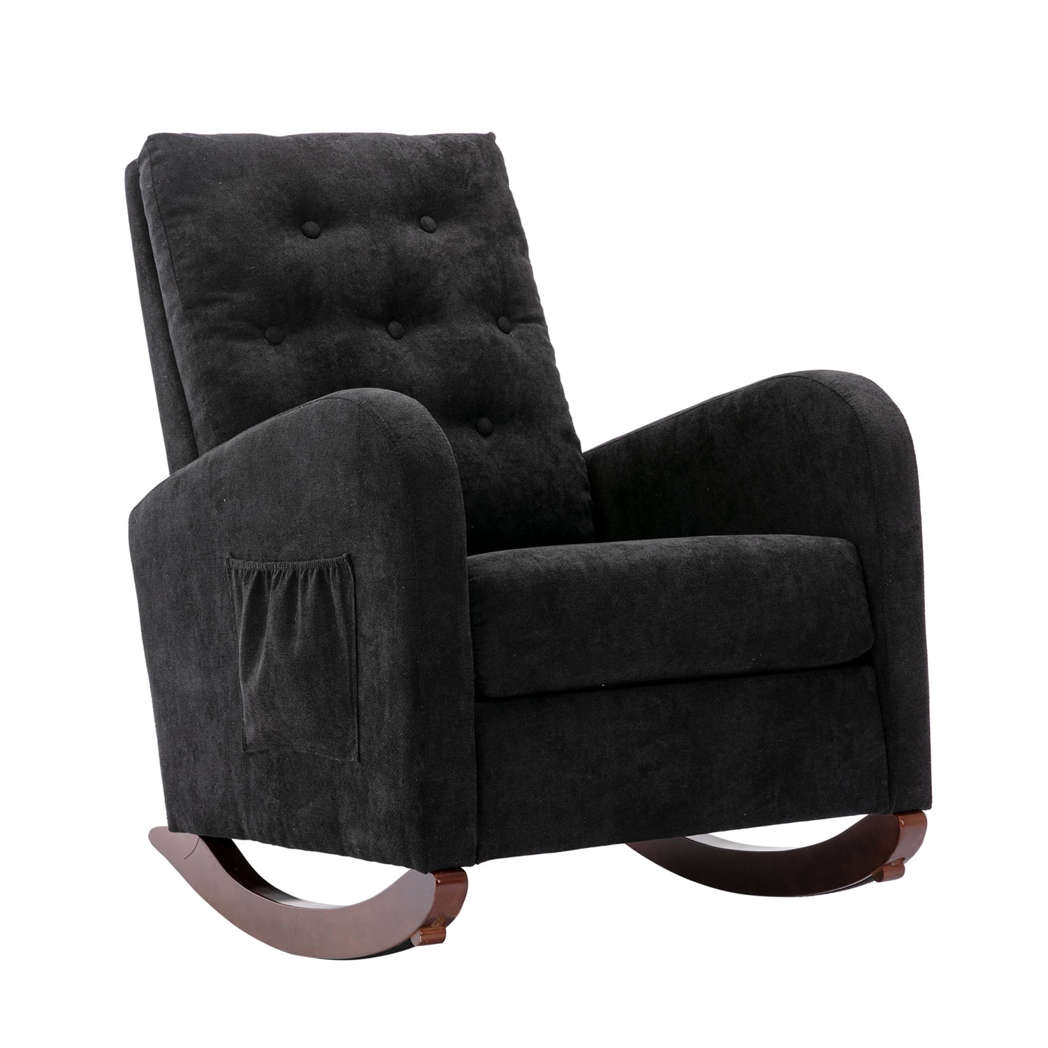 Rocking Chair, Modern Tufted Upholstered High Back Armchair with Solid ...