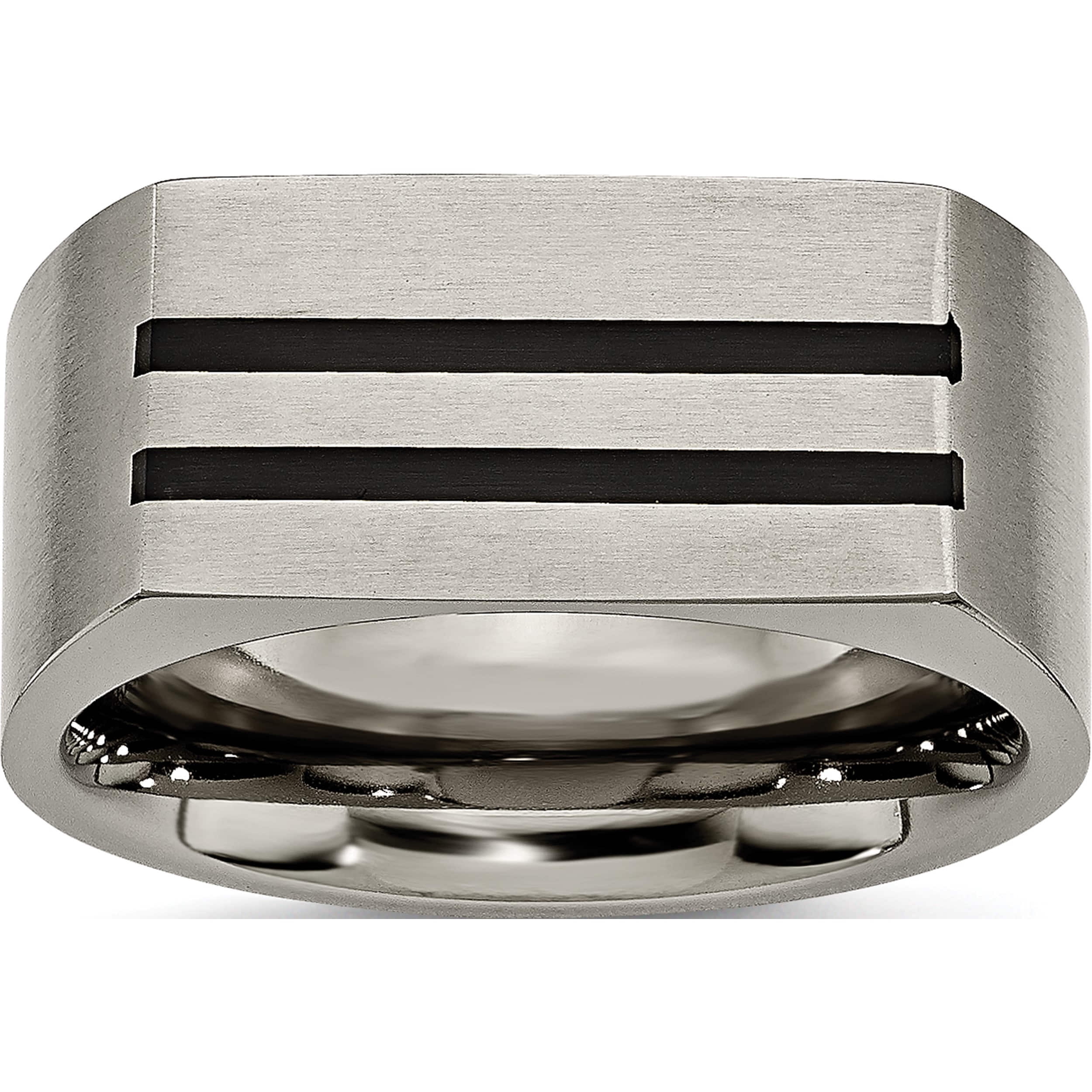Titanium Brushed Black Enamel Stripes 10mm Band (Size 14) Made In China ...