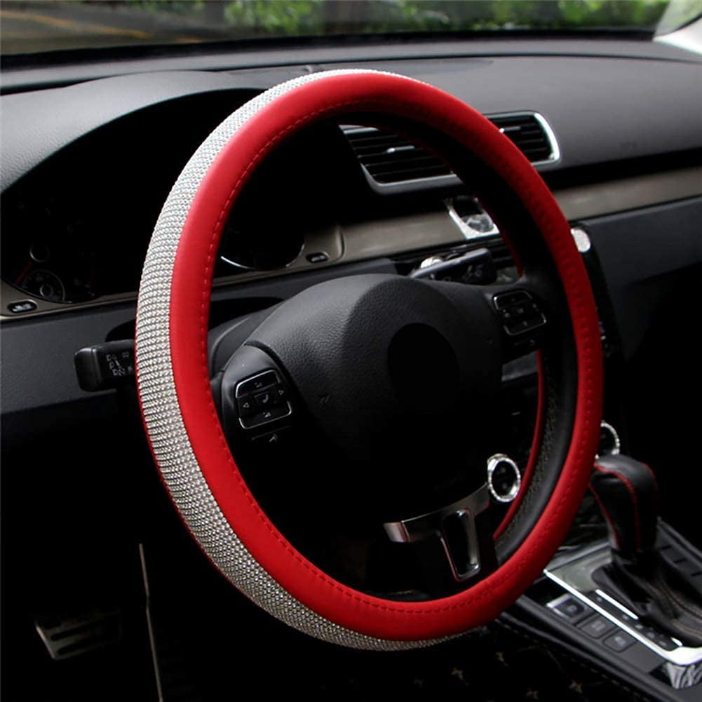eing Car Steering Wheel Cover with Bling Crystal Diamonds Leather ...