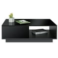 Hommpa High Gloss Black Coffee Table with 2 Drawers LED Sofa Side End Tea Table Modern Cocktail ...