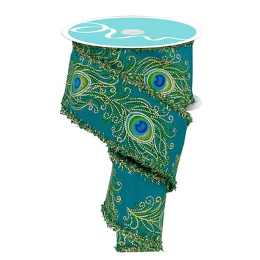 Sheer Peacock Print Wired Ribbon - 2 1/2 inch x 10 Yards, Iridescent ...