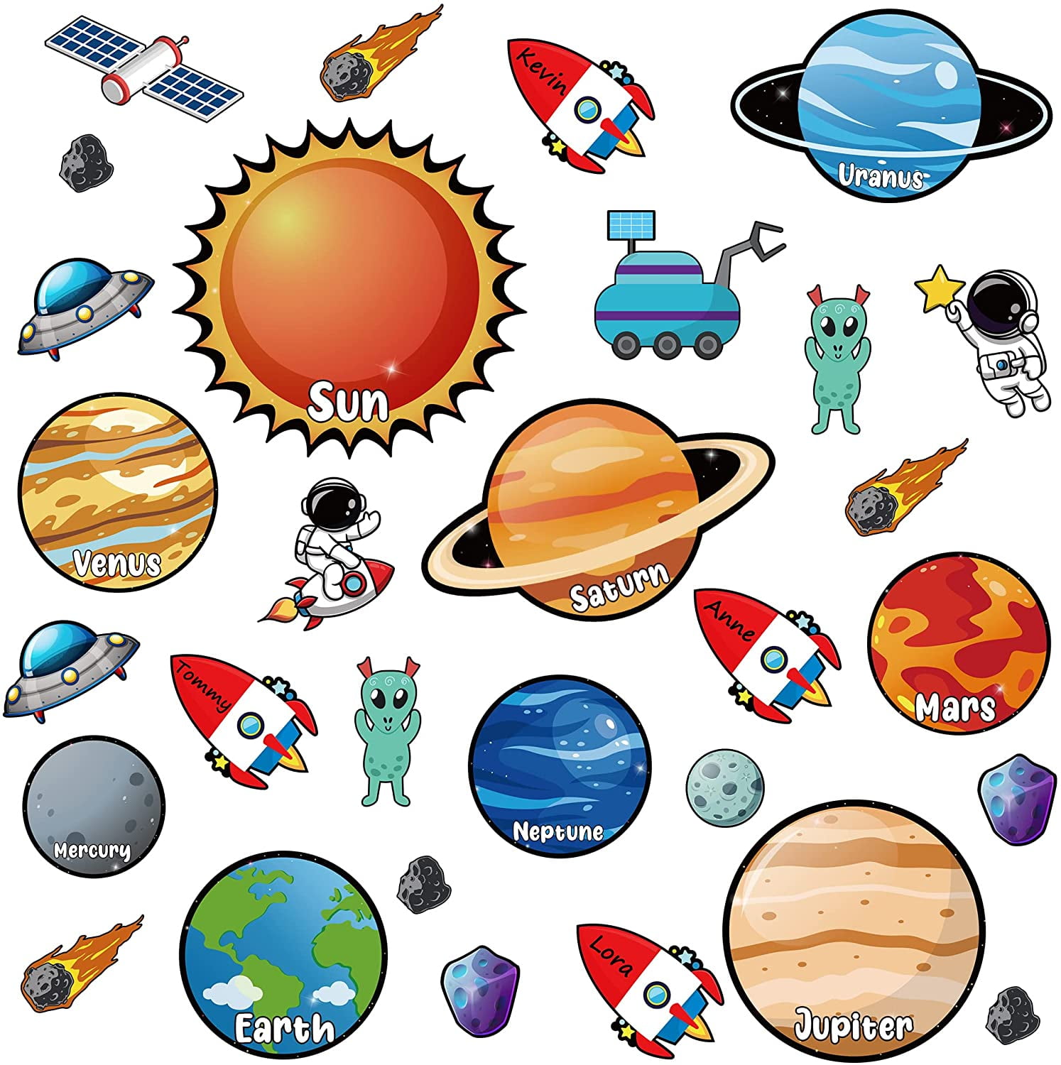 BeYumi 63pcs Outer Space Cutouts Planet Rocket Themed Bulletin Board ...