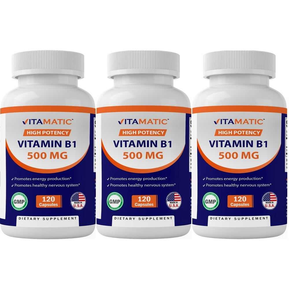 3 Pack Vitamatic Vitamin B1 (Thiamine) 500mg, 120 Capsule - Walmart.com ...