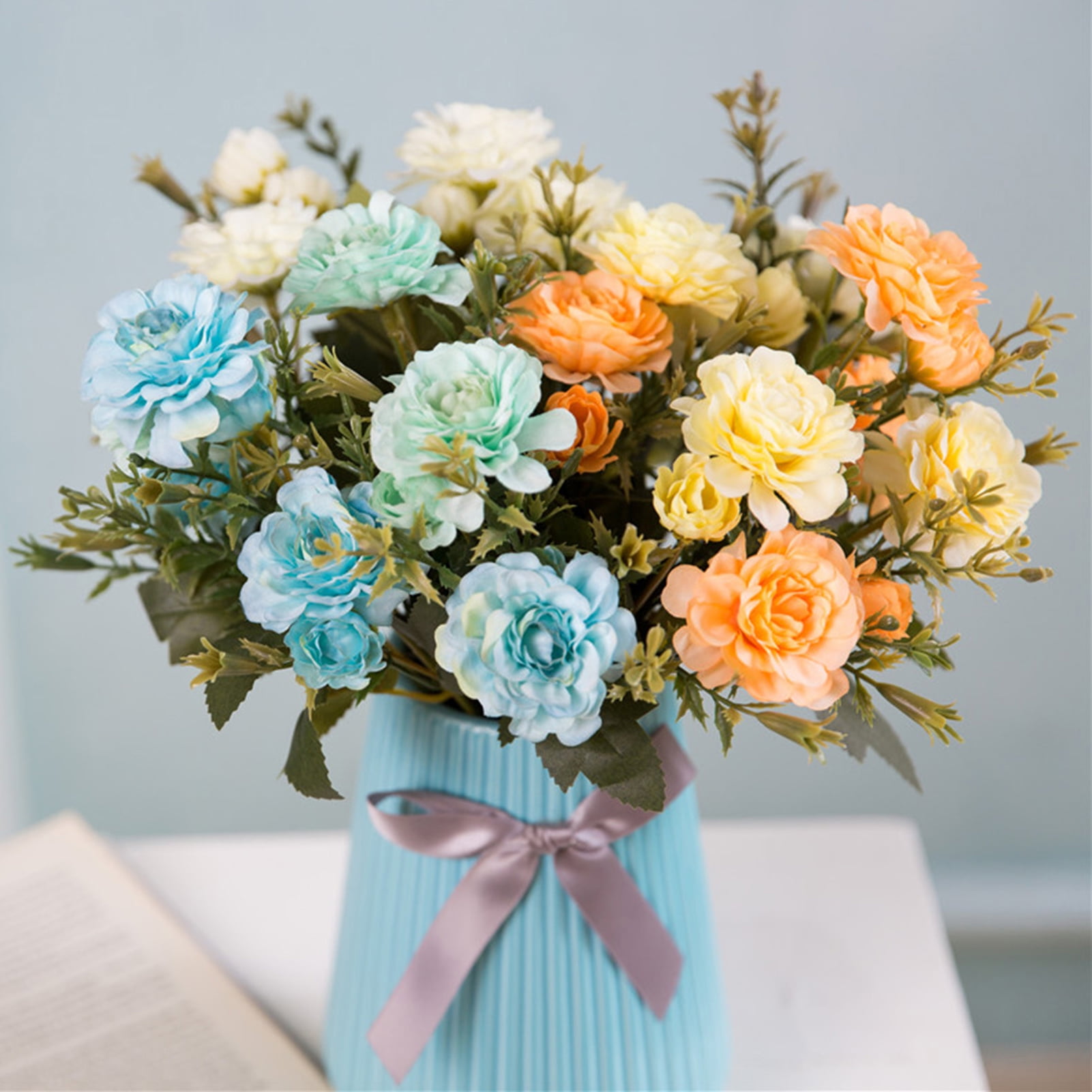 Washranp Artificial Flower with Stems and Leaf,Silk Multiple Forks ...