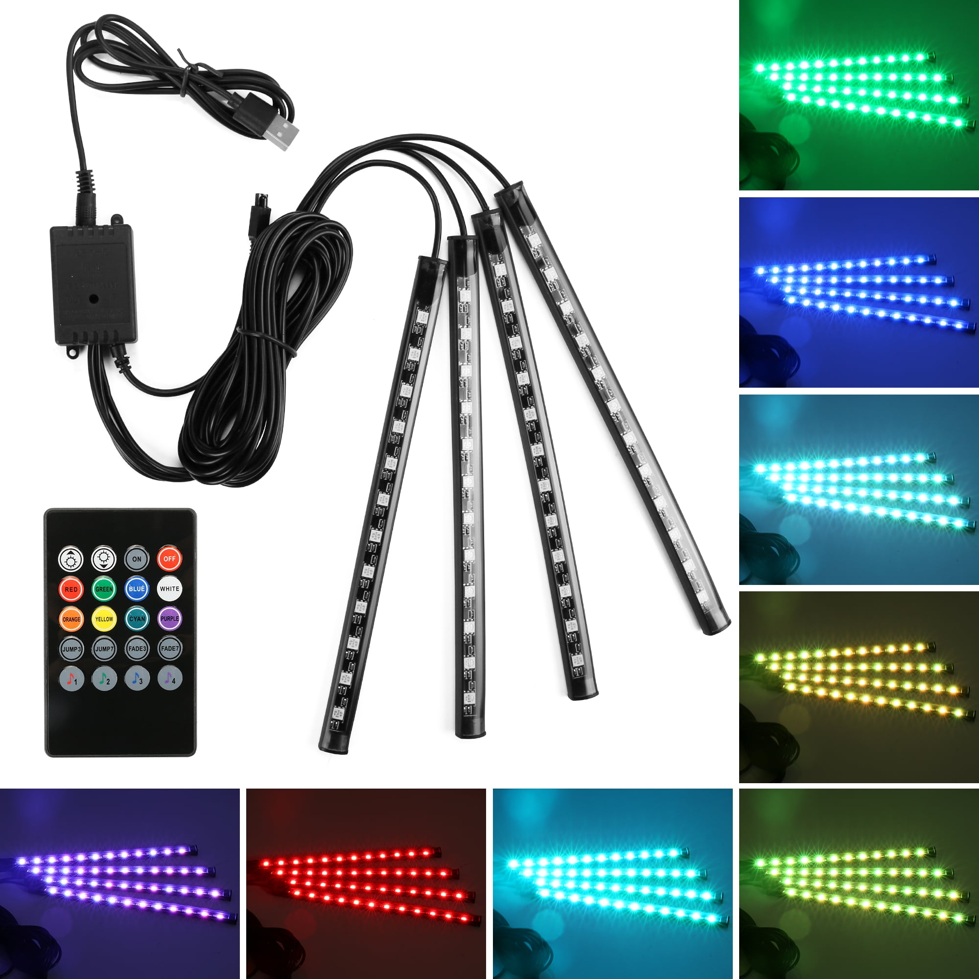 AGPtek Car LED Light Strip, RGB 48LED Interior Car Strip Lights ...