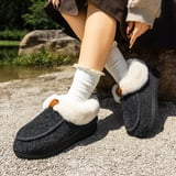 Pmoiste Fuzzy Slippers for Women Fluffy Furry Collar Cozy Memory Foam ...